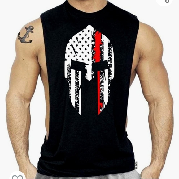 Shirts | Thin Red Line Firefighter Spartan Helmet Usa Pride Muscle ...